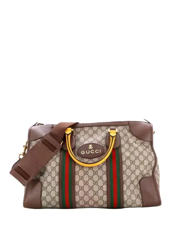 Gucci Neo Vintage Web Duffle Bag Gg Coated Canvas Medium Travel Bag - Brown