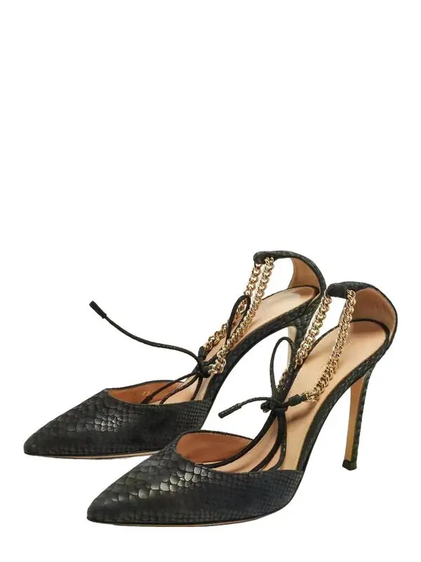 GIANVITO ROSSI Snakeskin-embossed Ankle-tie Pumps - Black