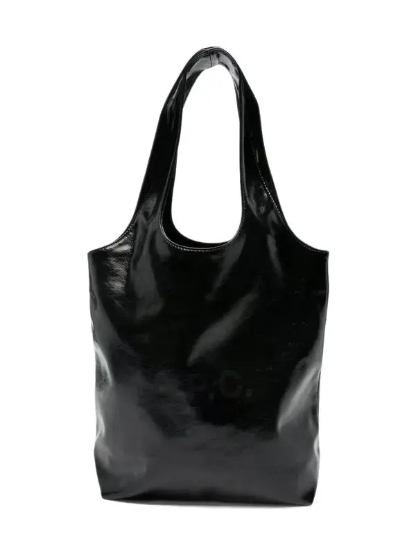 A.p.c. Logo-print Patent-finish Tote Bag - Black