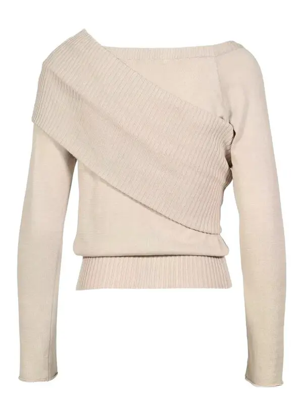 BOHEMSEO One-shoulder Ribbed Sweater - Neutrals