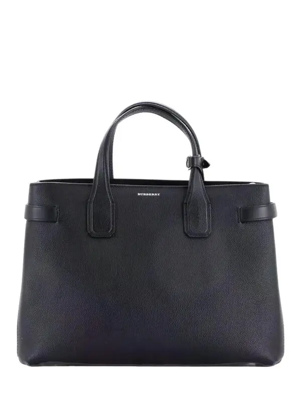 Burberry Banner Nm Leather With Vintage Check Canvas Medium Tote Bag - Black