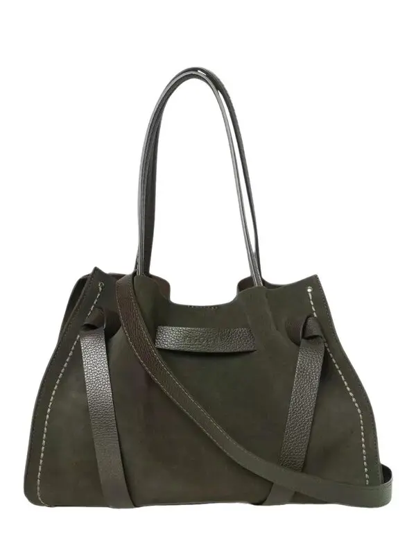 VISONA` Visona Vittoria Suede Contrast-stitch Shoulder Bag - Brown