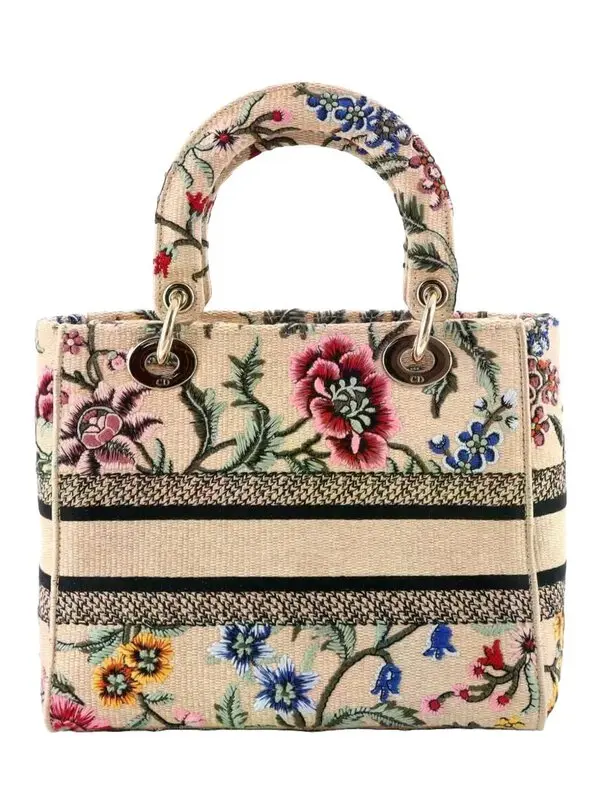 Dior Lady D-lite Embroidered Raffia Medium Satchel - Neutrals