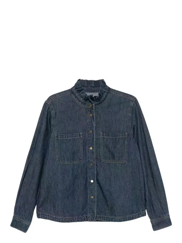 MAISON123 Ruffled Collar Denim Shirt - Blue