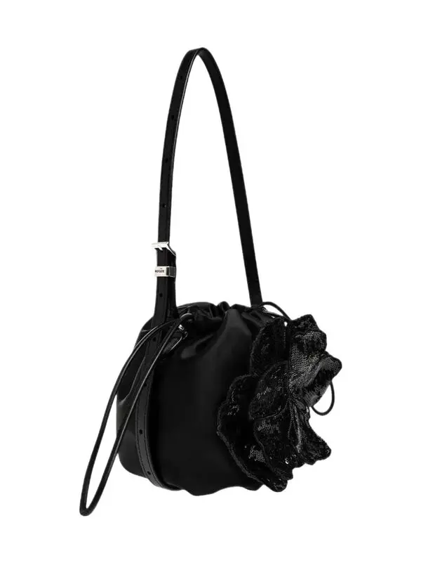 ROTATE BY BIRGER CHRISTENSEN Sequin-embellished Floral-applique Bucket Bag - Black