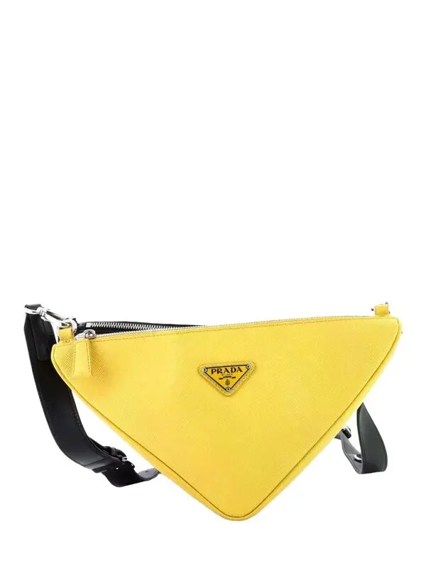 Prada Double Triangle Logo Zip Cross Body Bag - Black