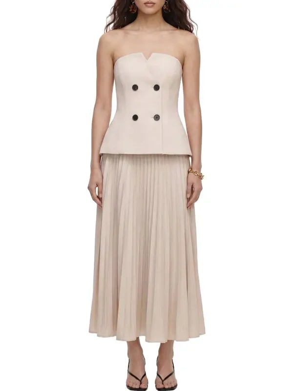 SELF-PORTRAIT Off-the-shoulder Pleated Gabardine Midi Cocktail Dress - Beige