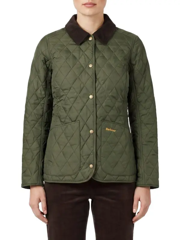 Barbour Annadale Slim Fit Quilted Jacket With Corduroy Collar - Olive