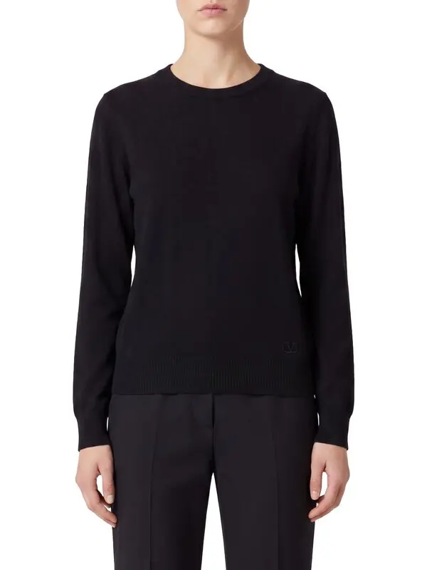 Valentino Garavani Slim Fit Crewneck Sweater In 100% Virgin Wool - Black