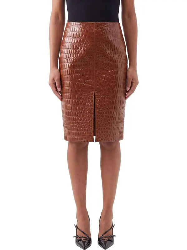 Saint Laurent Midi Skirt - Rust