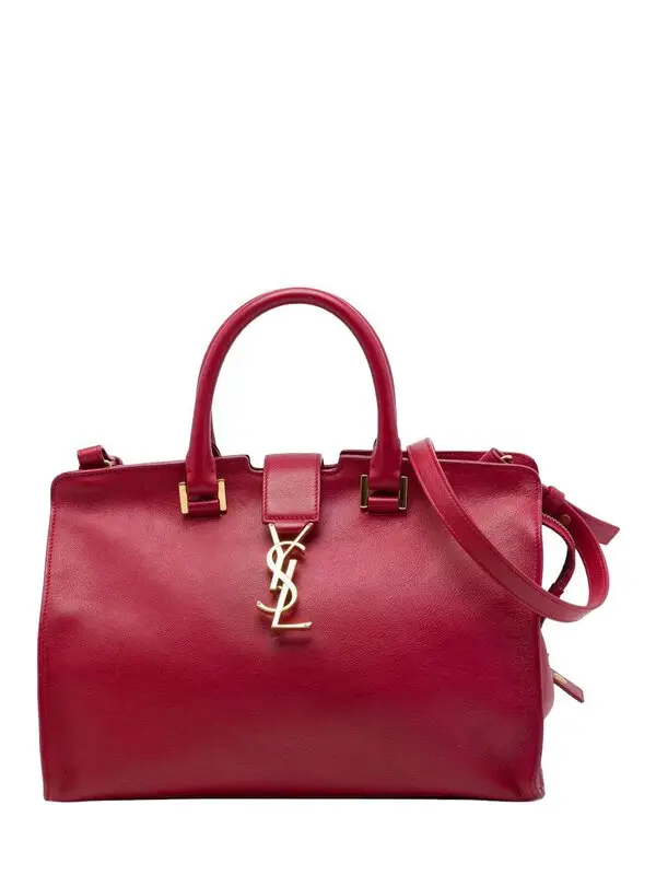 Saint Laurent 2015 Small Leather Monogram Downtown Cabas Satchel - Red