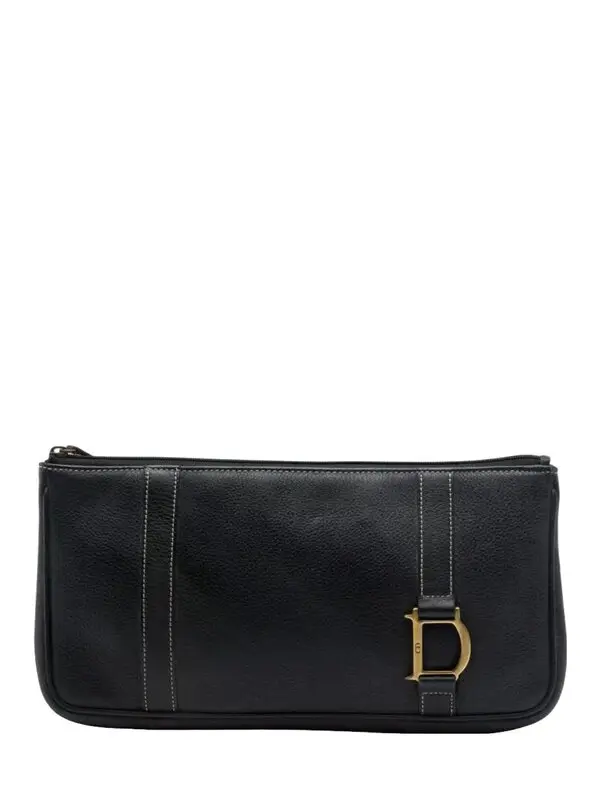 Dior 2001 Logo Grained Calfskin Clutch Bag - Black