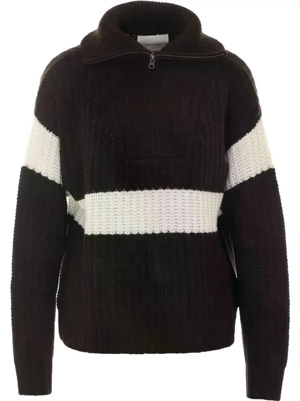 LISA YANG Mavis Striped Half-zip Sweater - Black