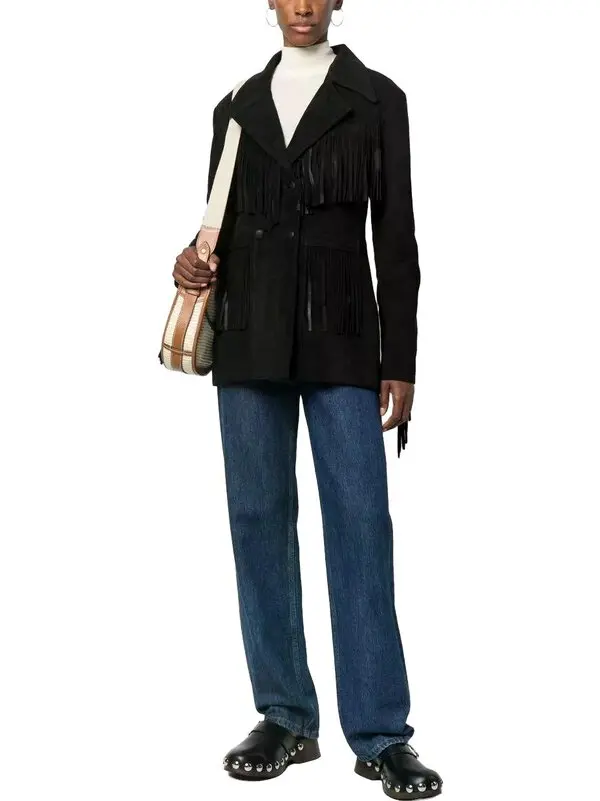 DANCASSAB Rivera Fringed Leather Jacket - Black