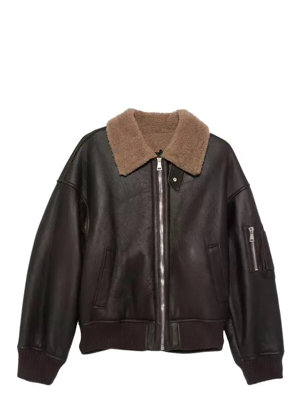N°21 Shearling-collar Leather Bomber Jacket - Brown