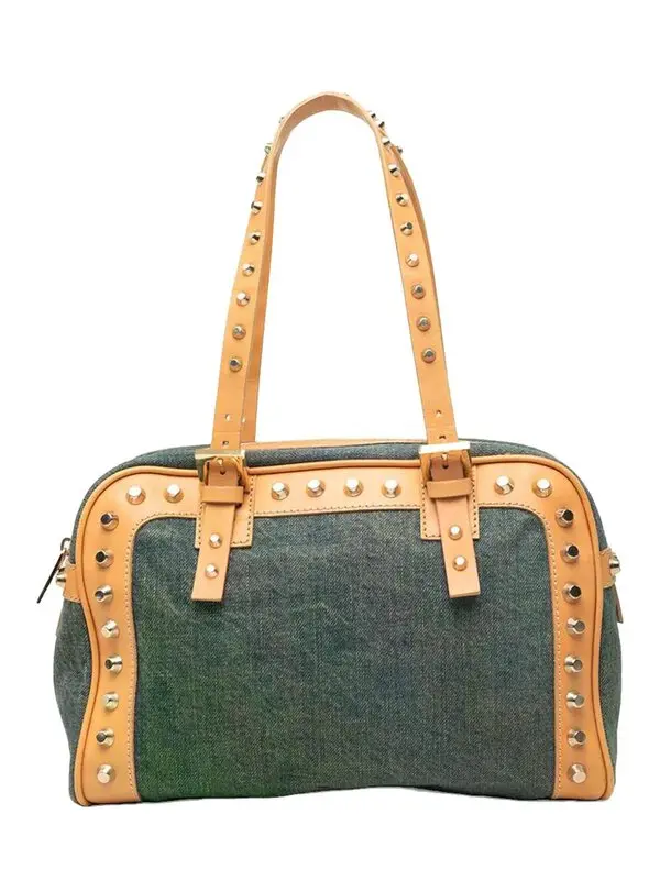 Fendi Studded Denim Shoulder Bag - Blue
