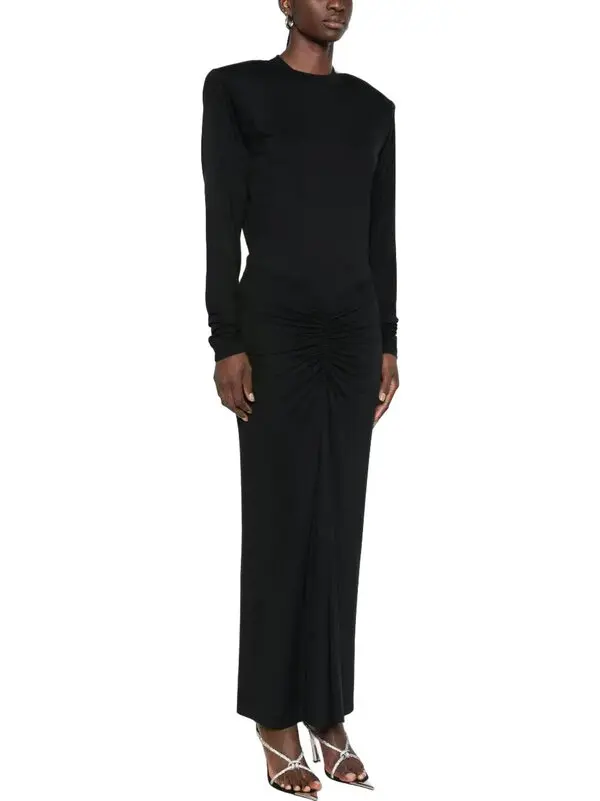 Andamane Padded-shoulder Ruched Dress - Black