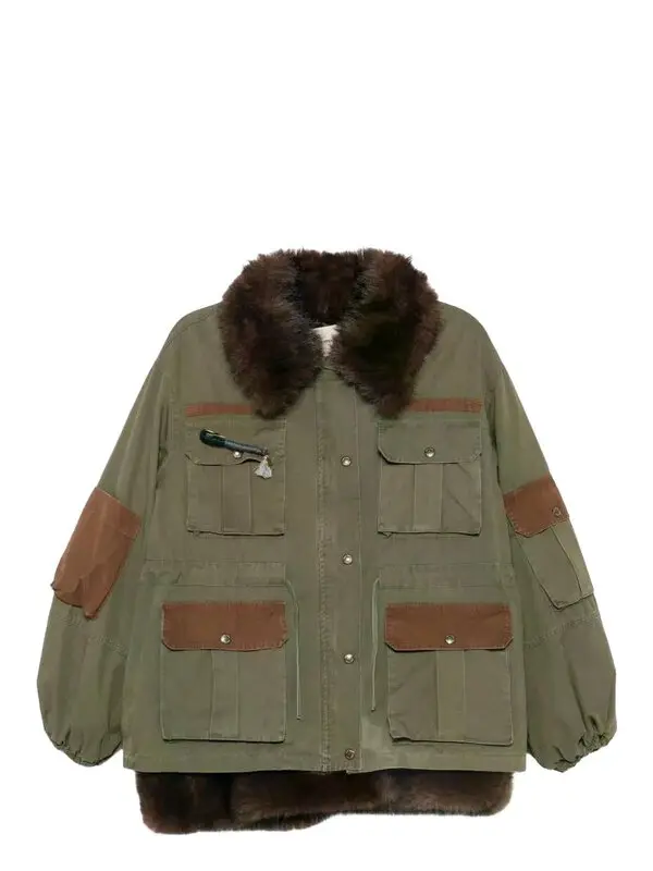 FRONT STREET 8 Faux-fur Trim Drawstring Coat - Green