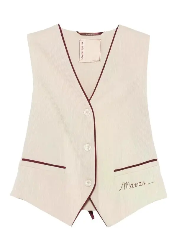 Antonio Marras Embroidered-logo Pinstriped Waistcoat - Neutrals