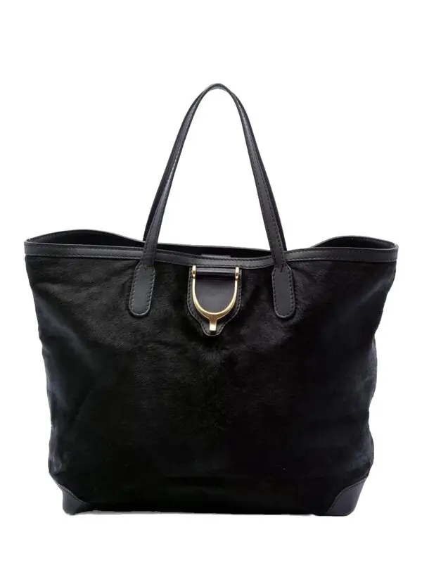 Gucci Pony Hair Stirrup Tote Bag - Black