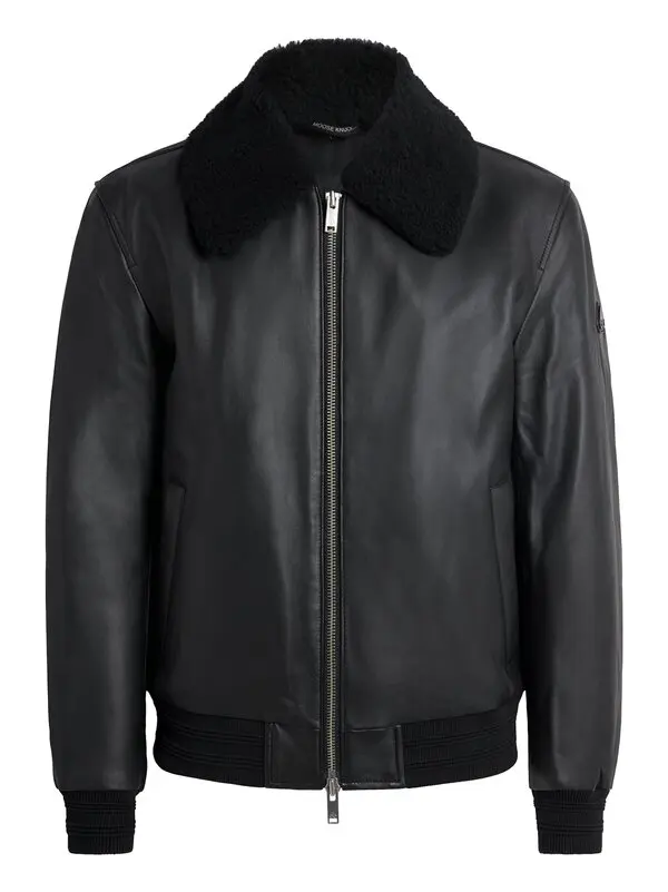 Moose Knuckles Leather Toba Bomber Jacket - Black
