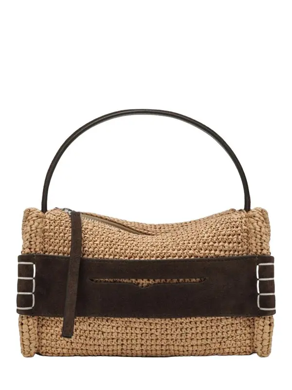 JW Anderson Small Loafer Raffia Handbag With Leather Details And Shoulder Strap - Beige