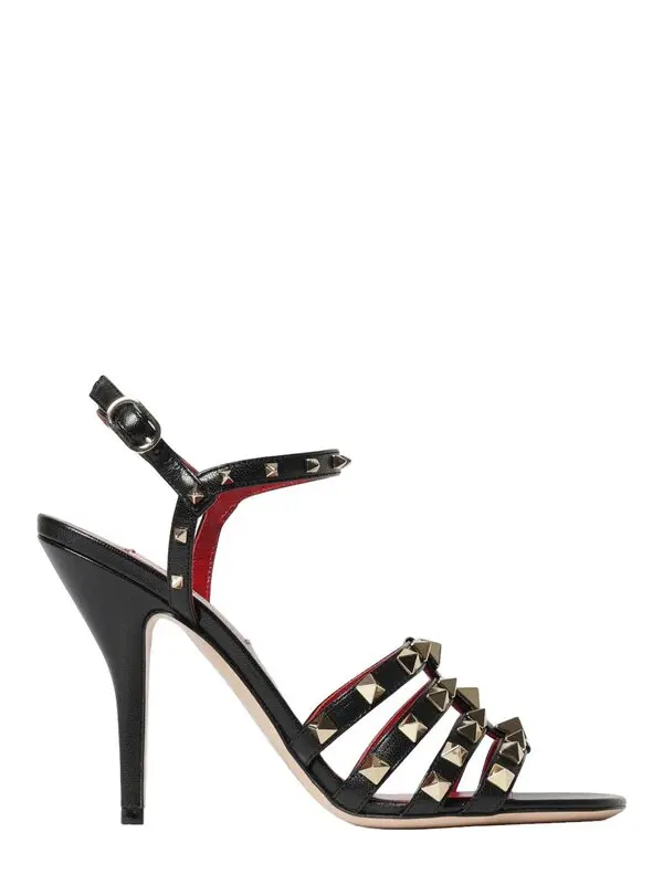 Valentino Garavani Rockstud Calf Leather Ankle Strap Sandals - Black