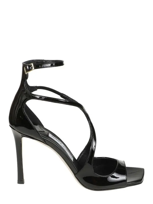 JIMMY CHOO Azia Patent Leather High Heel Sandals With Ankle Strap - Black
