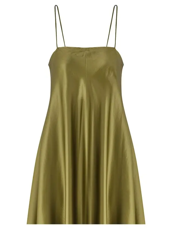ÚCHÈ Satin Slip Dress With Pockets - Green