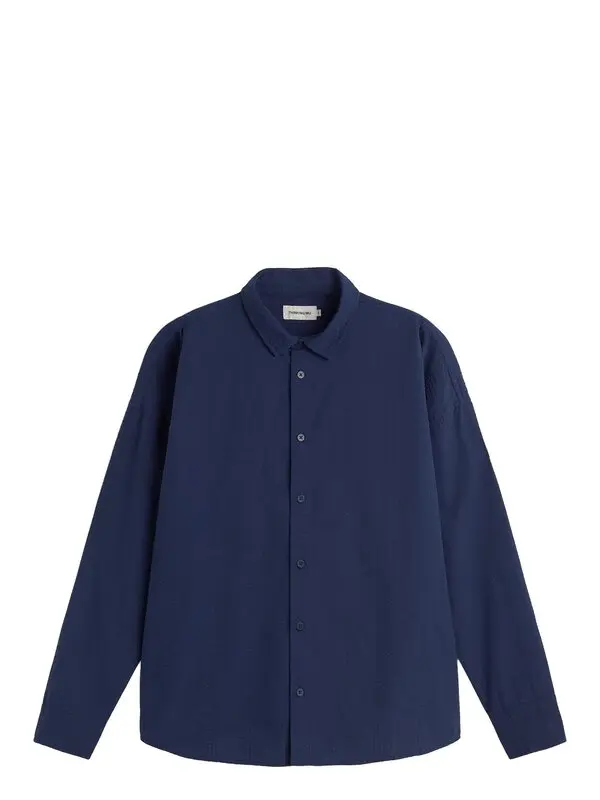 THINKING MU Oversize Seersucker Haru Shirt - Blue