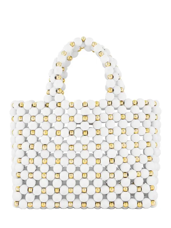 BELYED HANDCRAFT Bayda Wooden Bead Handbag - White/gold