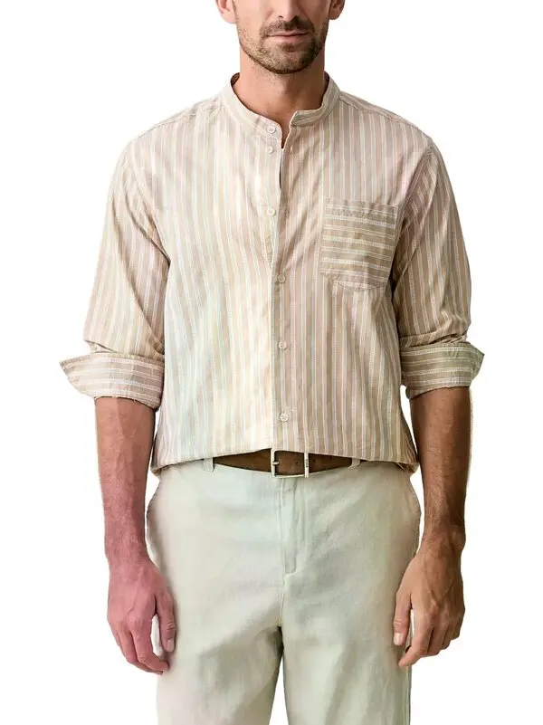 BENETTON Striped Band-collar Shirt - Neutrals