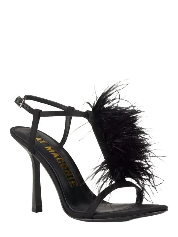 KAT MACONIE Feather-embellished Stiletto Sandals - Black