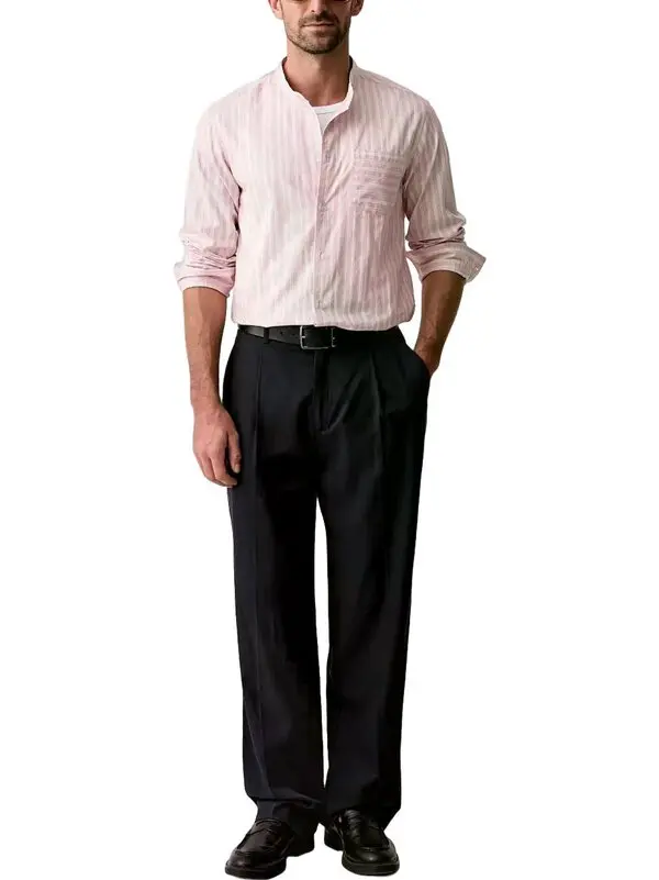 BENETTON Striped Band-collar Shirt - Pink