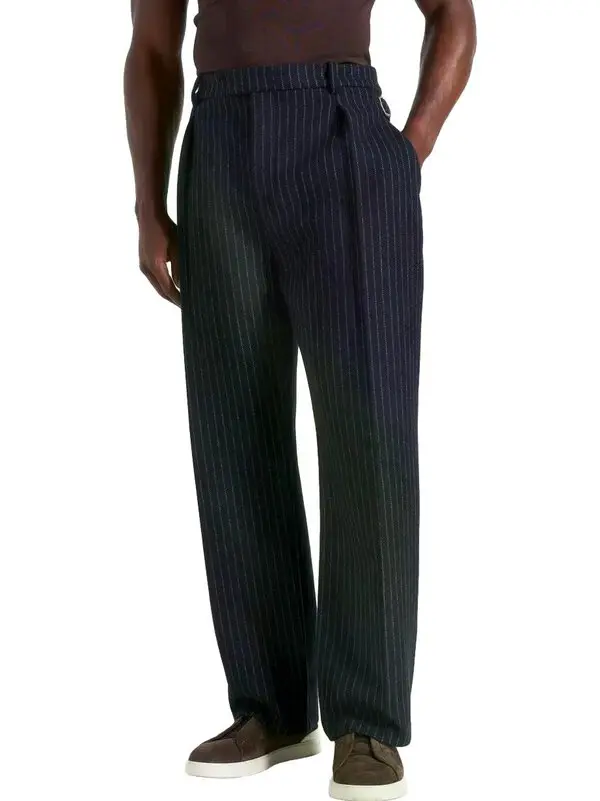 Manière De Voir Dorian In Navy Pinstripe Wool Pleated Trousers - Blue