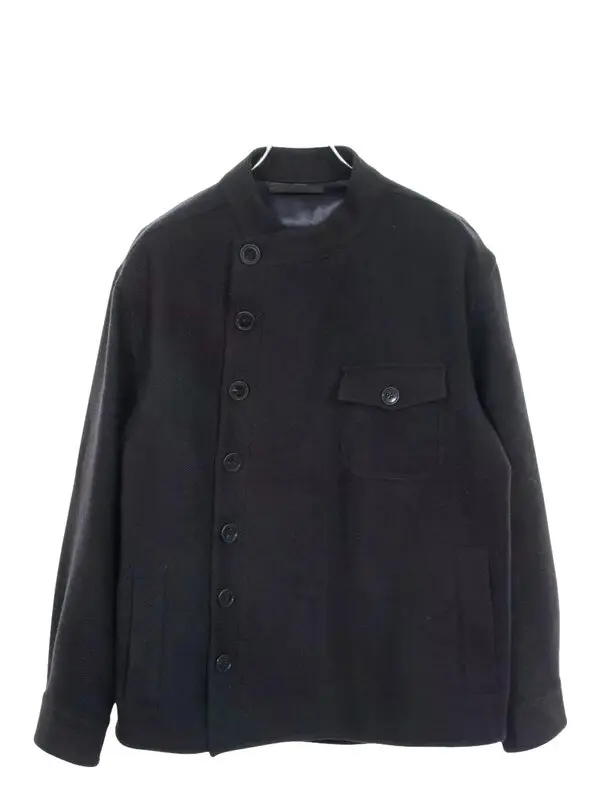 Giorgio Armani Wool Herringbone Asymmetric Jacket - Blue