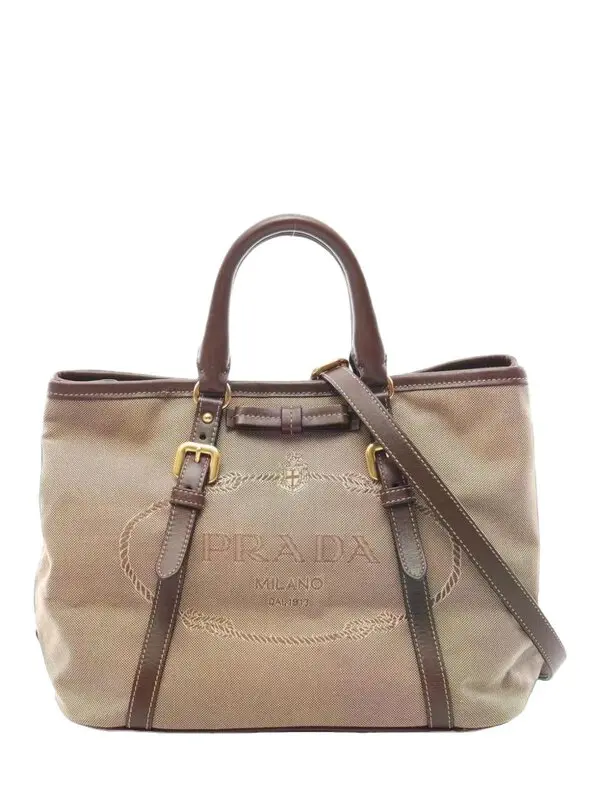 Prada 2010s Logo Jacquard Tote Bag - Neutrals