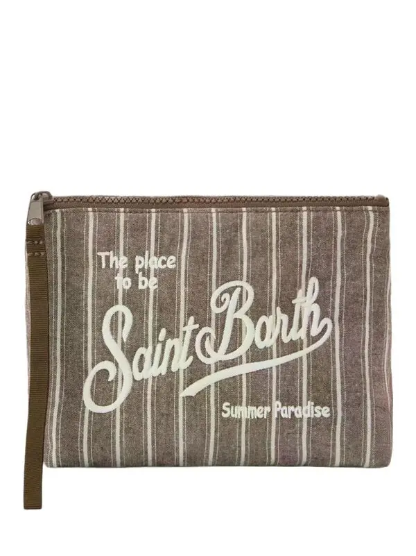 MC2 SAINT BARTH Aline Striped Logo-embroidered Clutch Bag - Brown