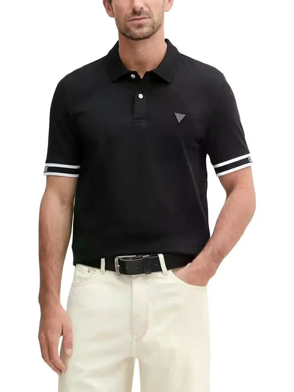 Guess Logo-patch Cotton Polo Shirt - Black