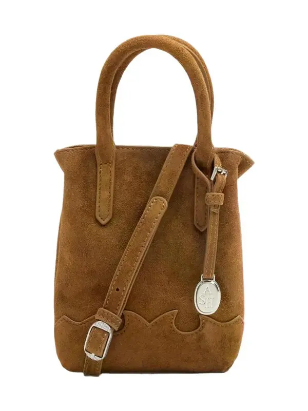 Ash Calf Suede-effect Scalloped-edge Mini Tote Bag - Brown