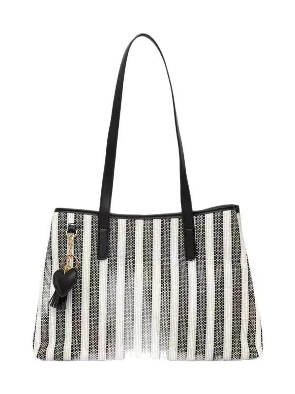 MORGAN Striped Heart-charm Tote Bag - White