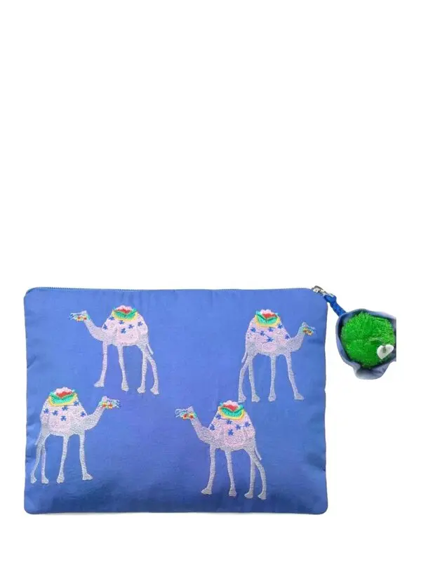 Nimo With Love Ortiga Camel-embroidered Clutch Bag - Blue