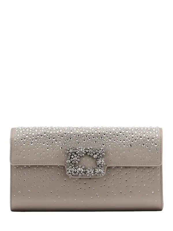 ROGER VIVIER Efflorescence Embellished Satin Clutch - Grey