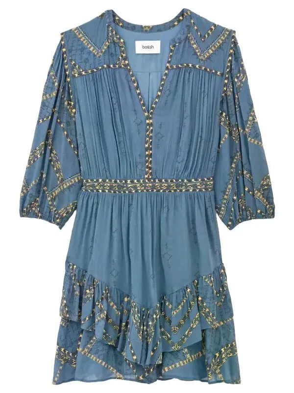 Ba&sh Poly Patterned Ruffled Flared Mini Dress - Blue