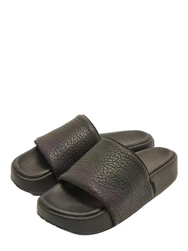 Y3 Tumbled Leather Slide Sandals - Black
