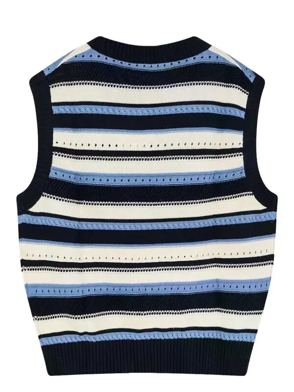 DUNST Striped V-neck Sweater - Blue