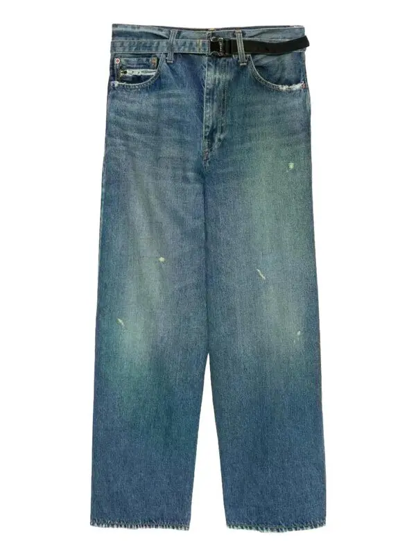 Sacai Zip-detail Distressed Jeans - Blue