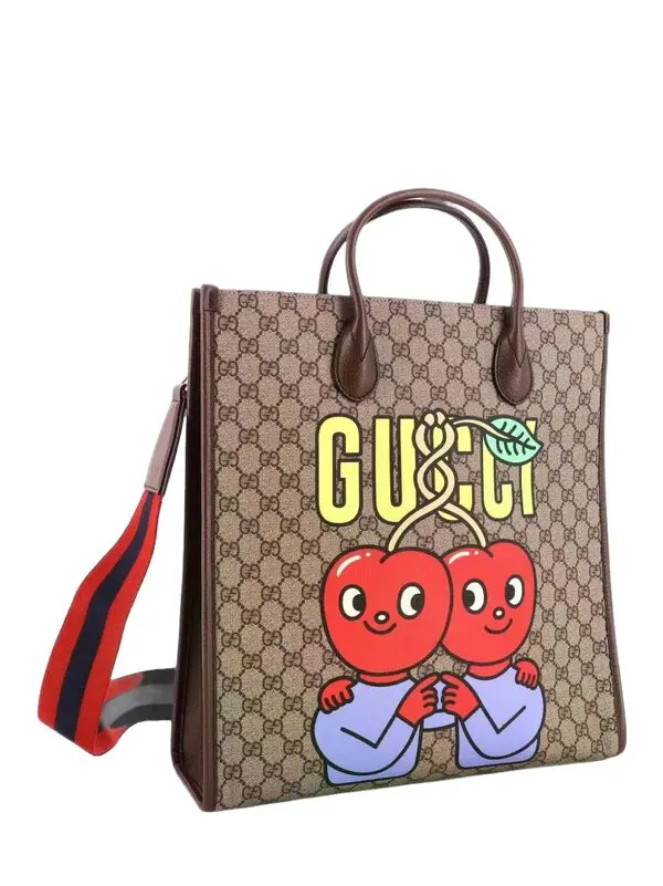 Gucci Interlocking G Patch Convertible Printed Gg Coated Canvas Large Tote Bag - Brown