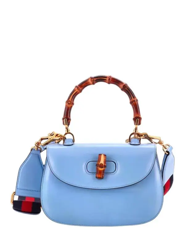 Gucci Bamboo 1947 Top Handle Bag Leather Small Satchel - Blue