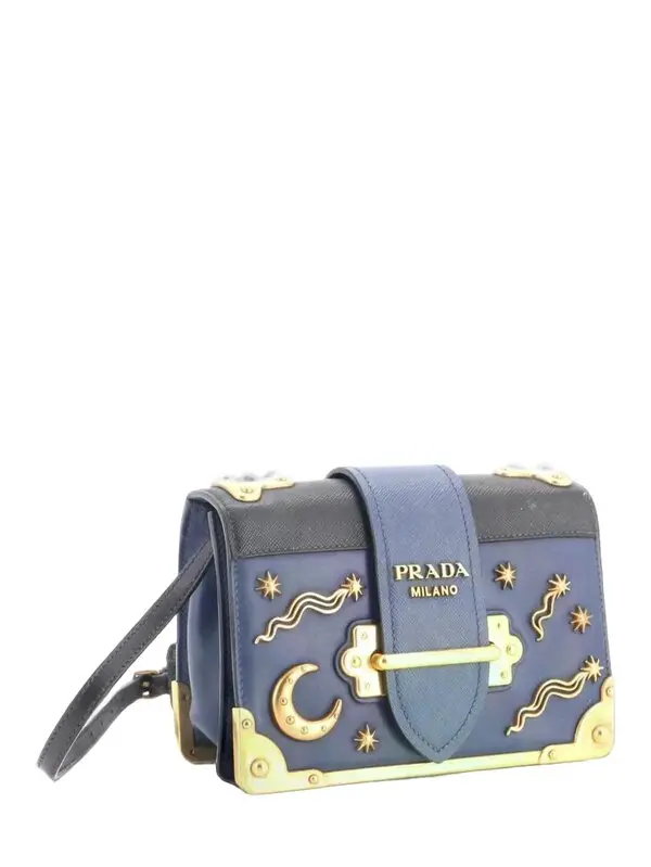 Prada Cahier Embellished Leather Small Cross Body Bag - Blue